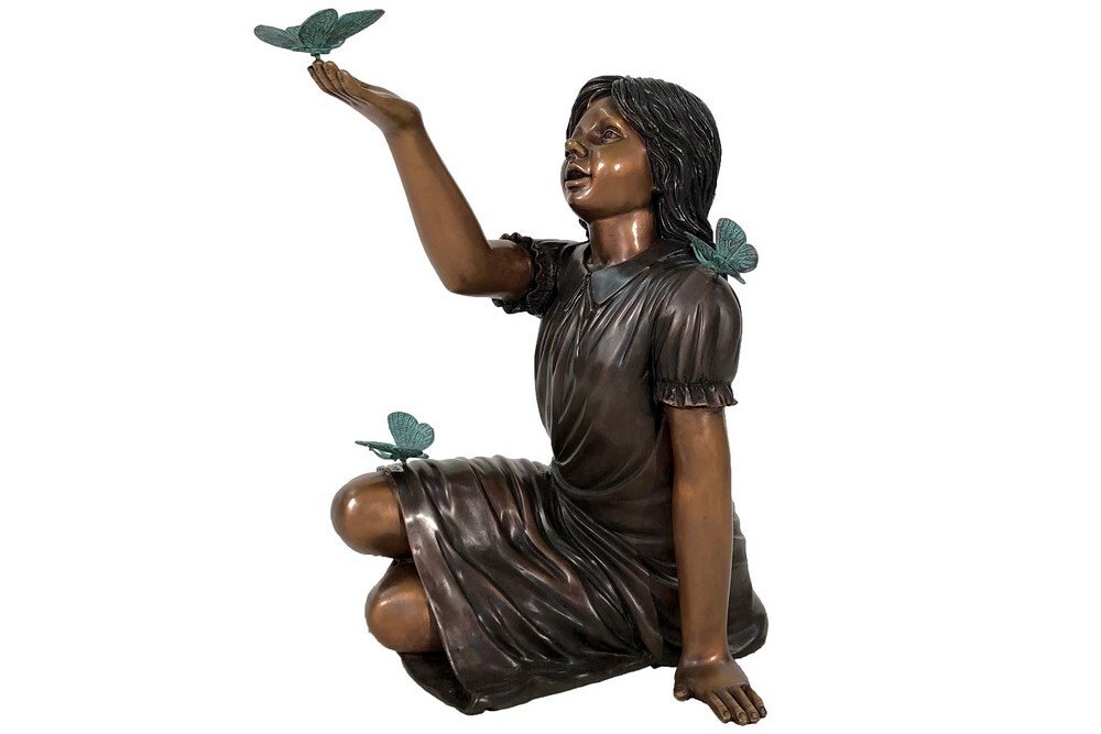 Bronze Girl with Butterflies Sculpture A Tender Moment of Wonder ...